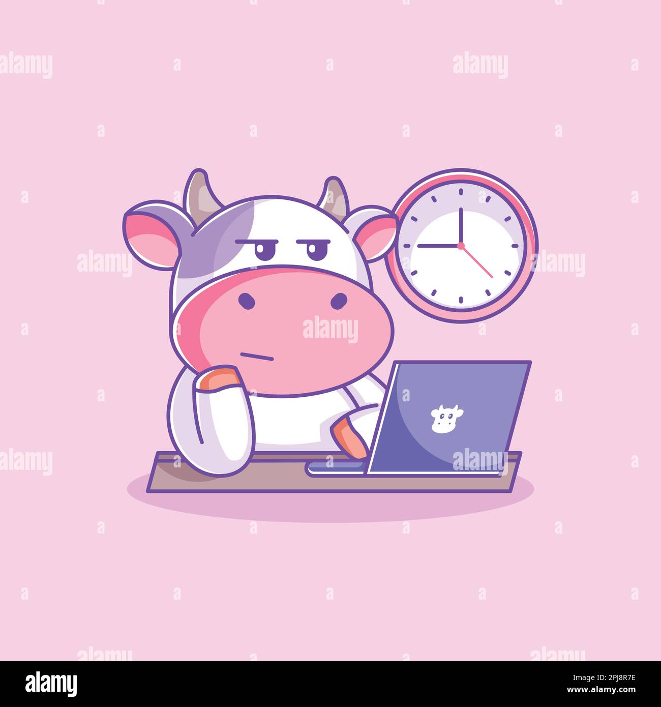 Cute cow playing laptop at night Stock Vector Image & Art - Alamy