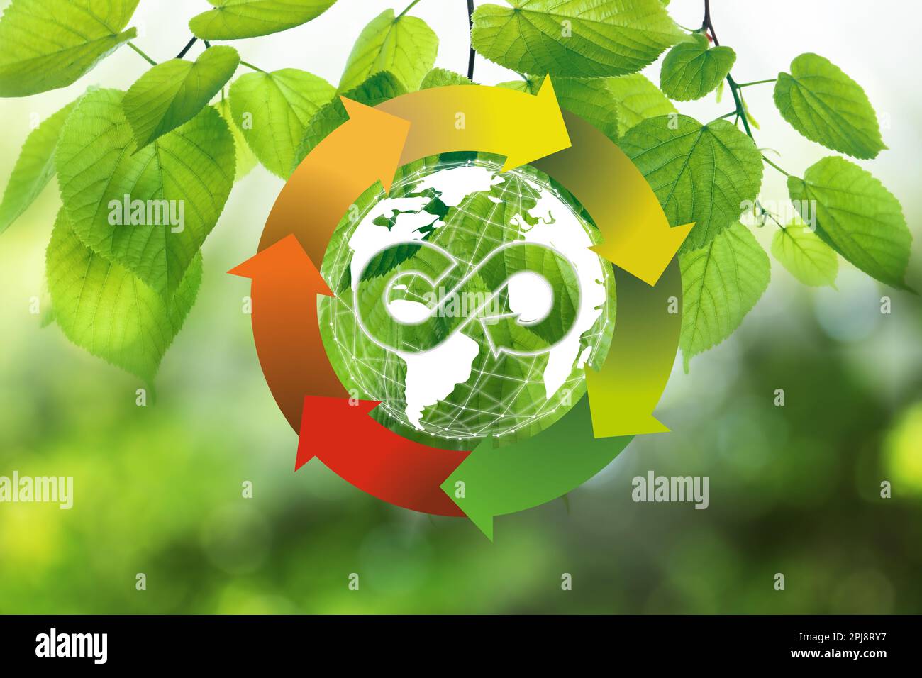Circular economy concept. Illustration of infinity symbol, Earth and ...