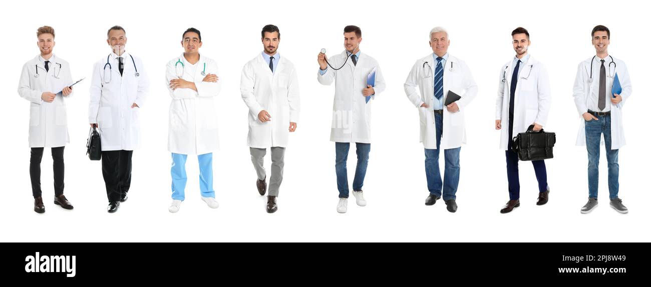 Collage with photos of doctors on white background. Banner design Stock ...