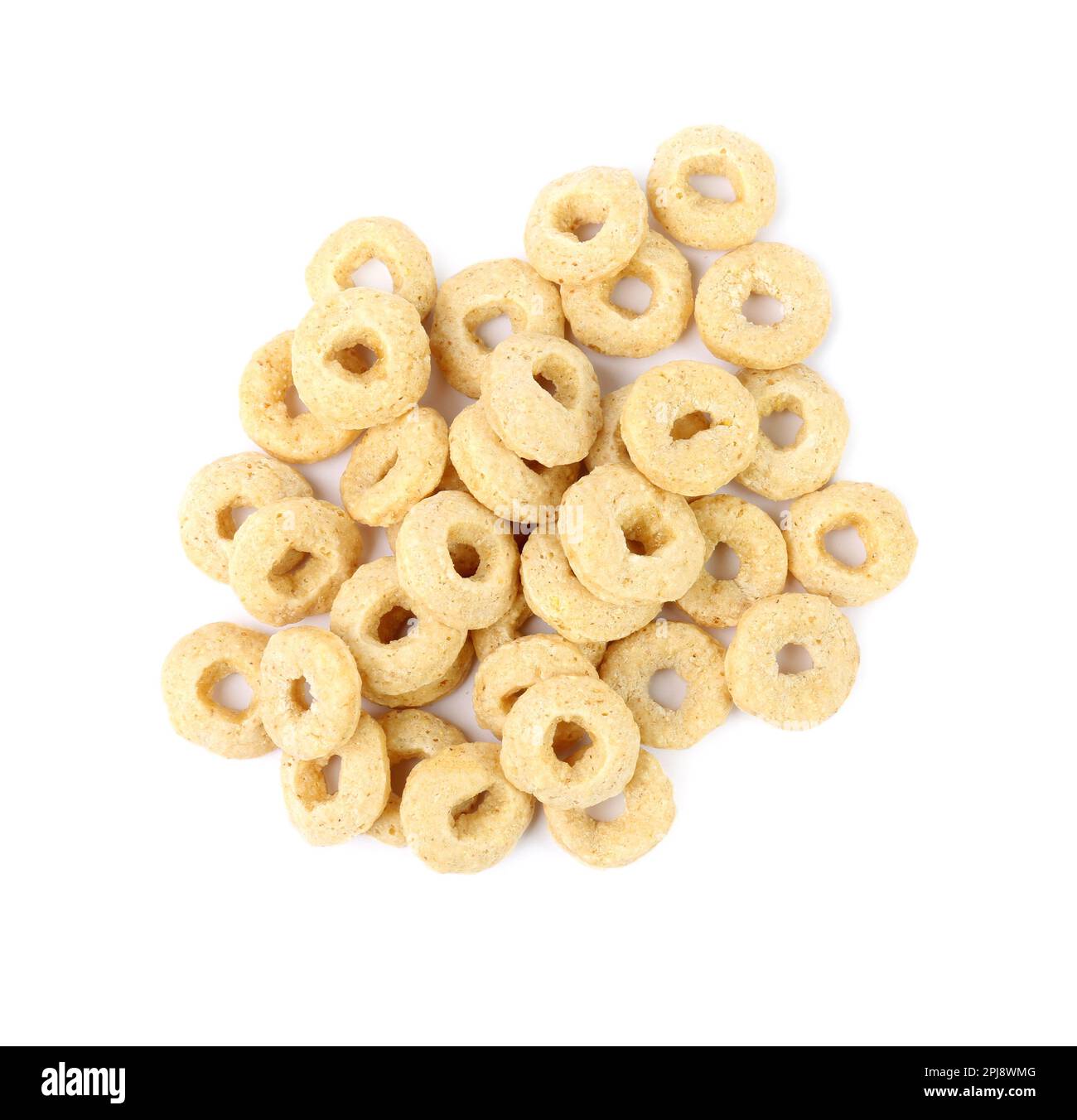Pile of tasty corn rings on white background, top view. Healthy ...