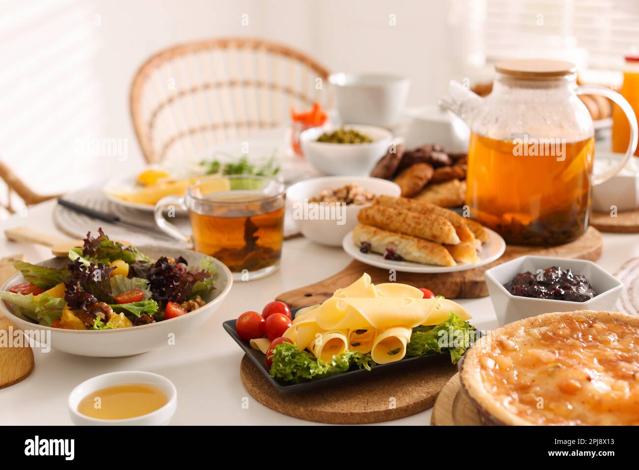 Many different dishes served on buffet table for brunch Stock Photo - Alamy