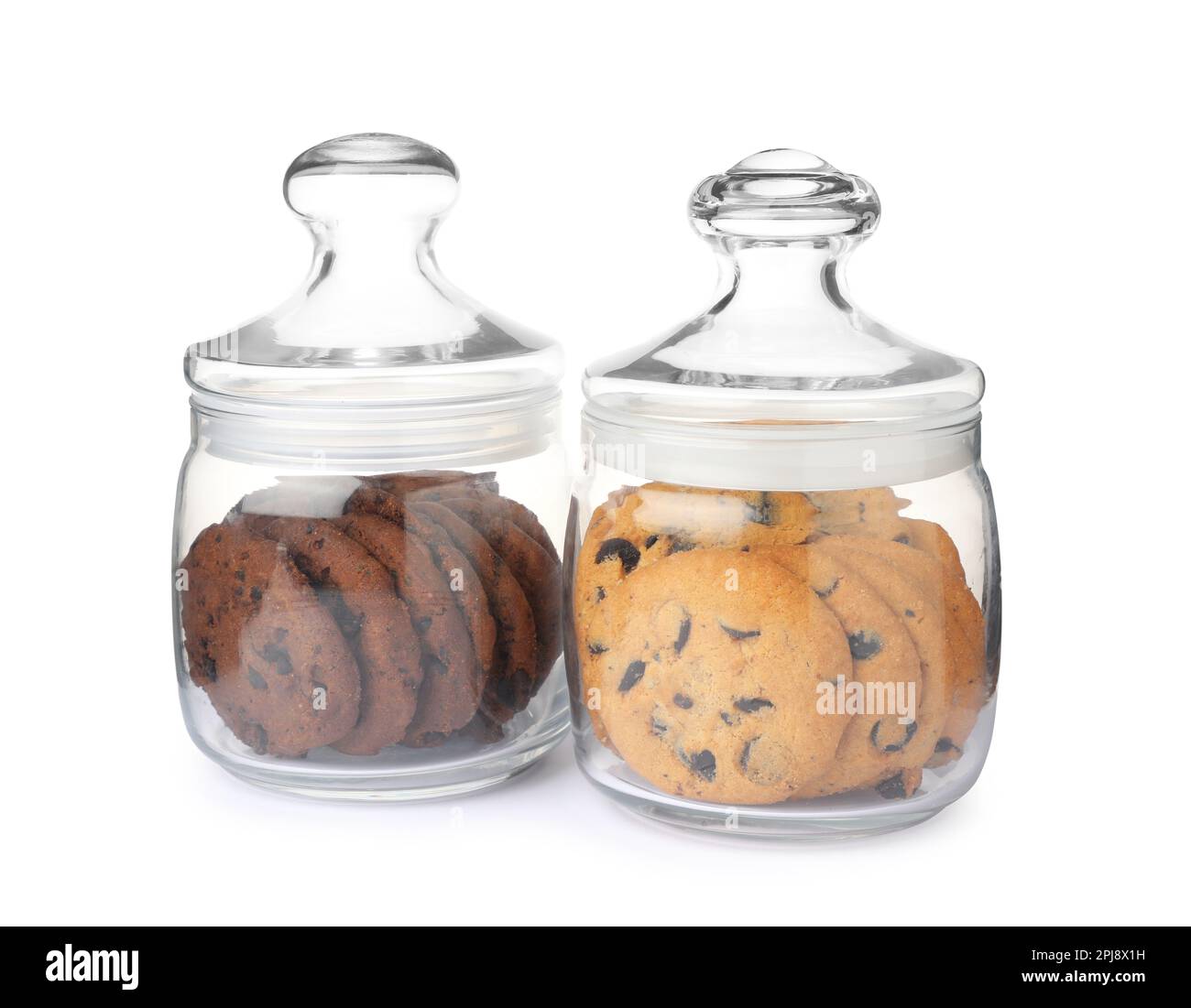 Jars of chocolate chip cookies on white background Stock Photo - Alamy
