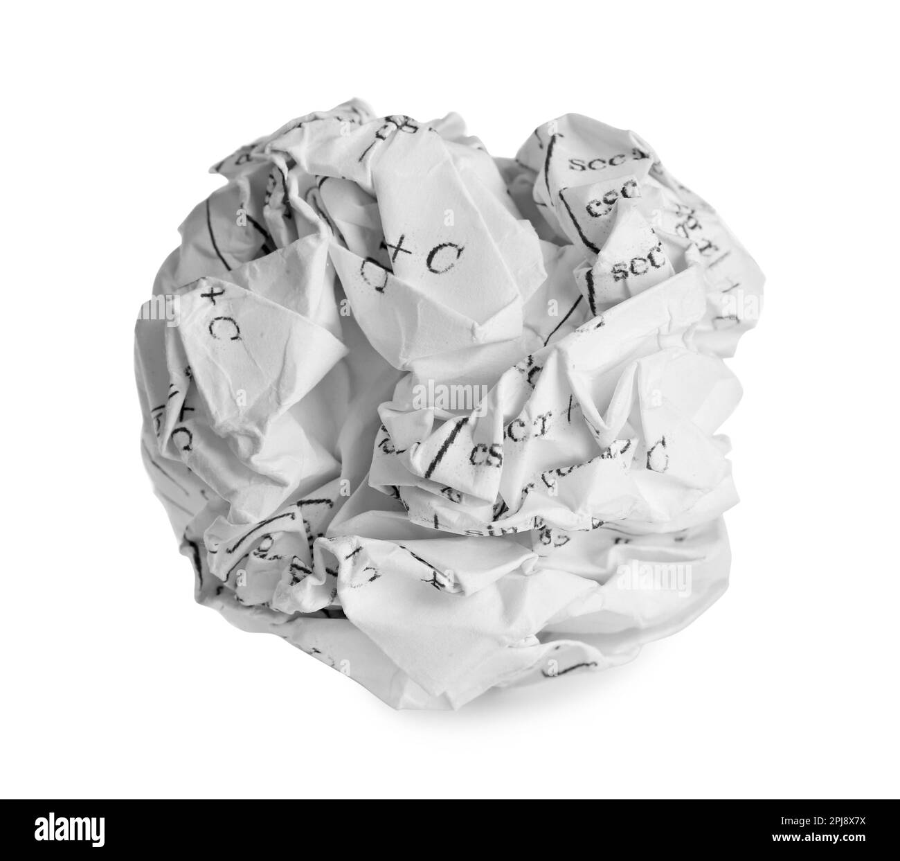 Crumpled sheet of paper with math equations isolated on white Stock ...