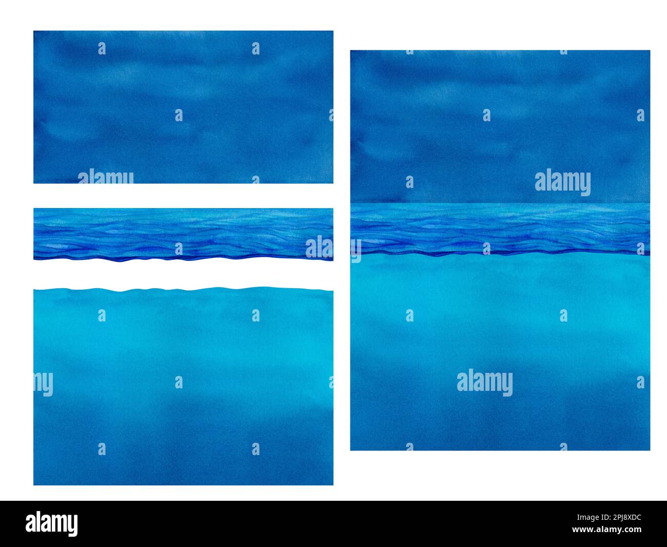 Watercolor hand drawn abstract seascape with sea underwater part ...