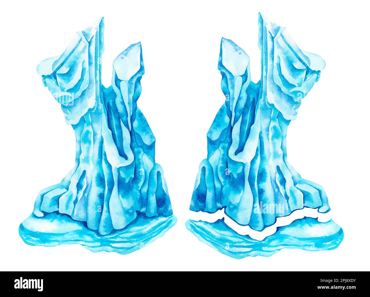 Watercolor hand drawn abstract iceberg with its underwater part ...