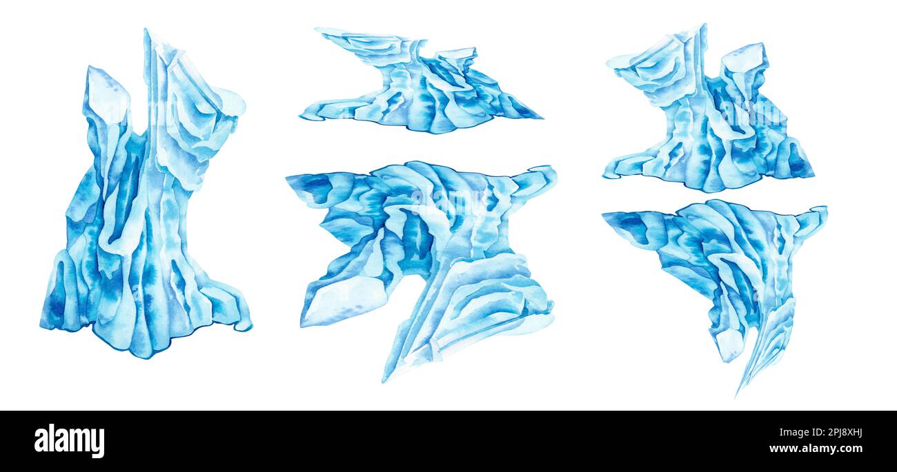 Watercolor hand drawn abstract iceberg with its underwater part ...