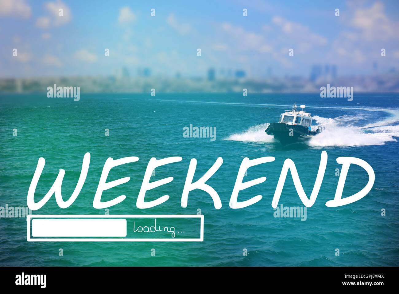 Weekend coming soon. Illustration of progress bar and beautiful view of ...