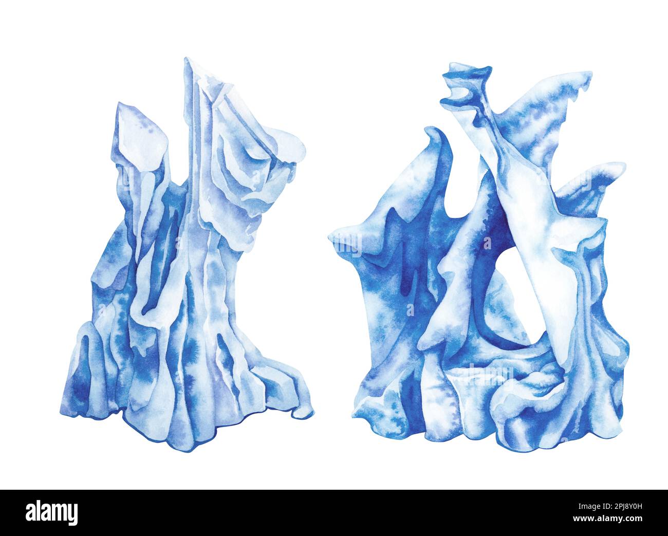 Watercolor hand drawn abstract iceberg with its underwater part ...