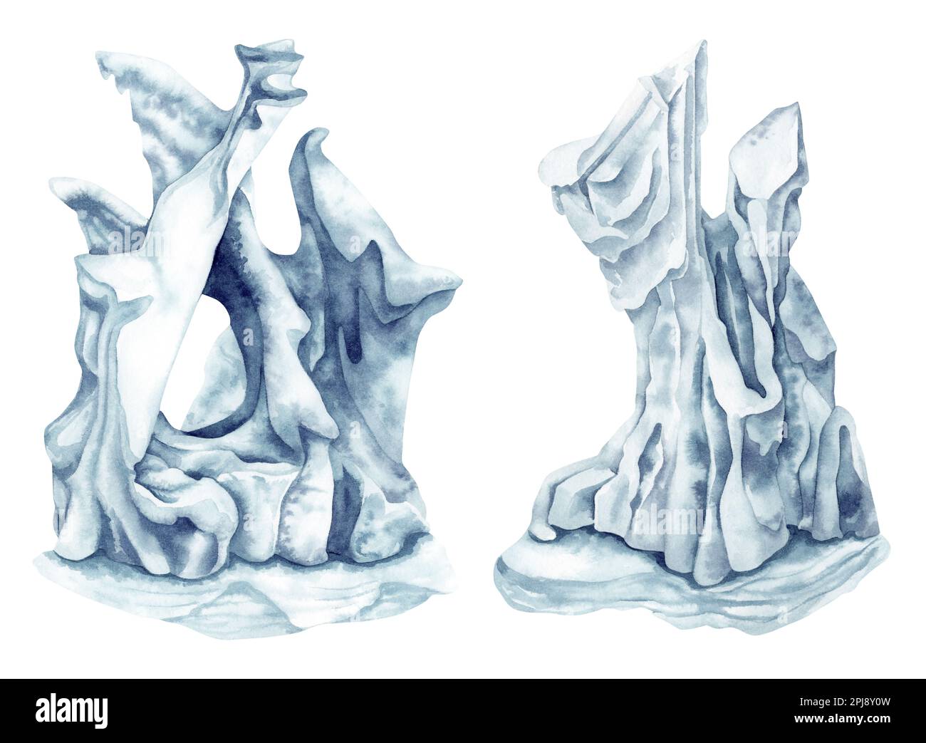 Watercolor hand drawn abstract iceberg with its underwater part ...