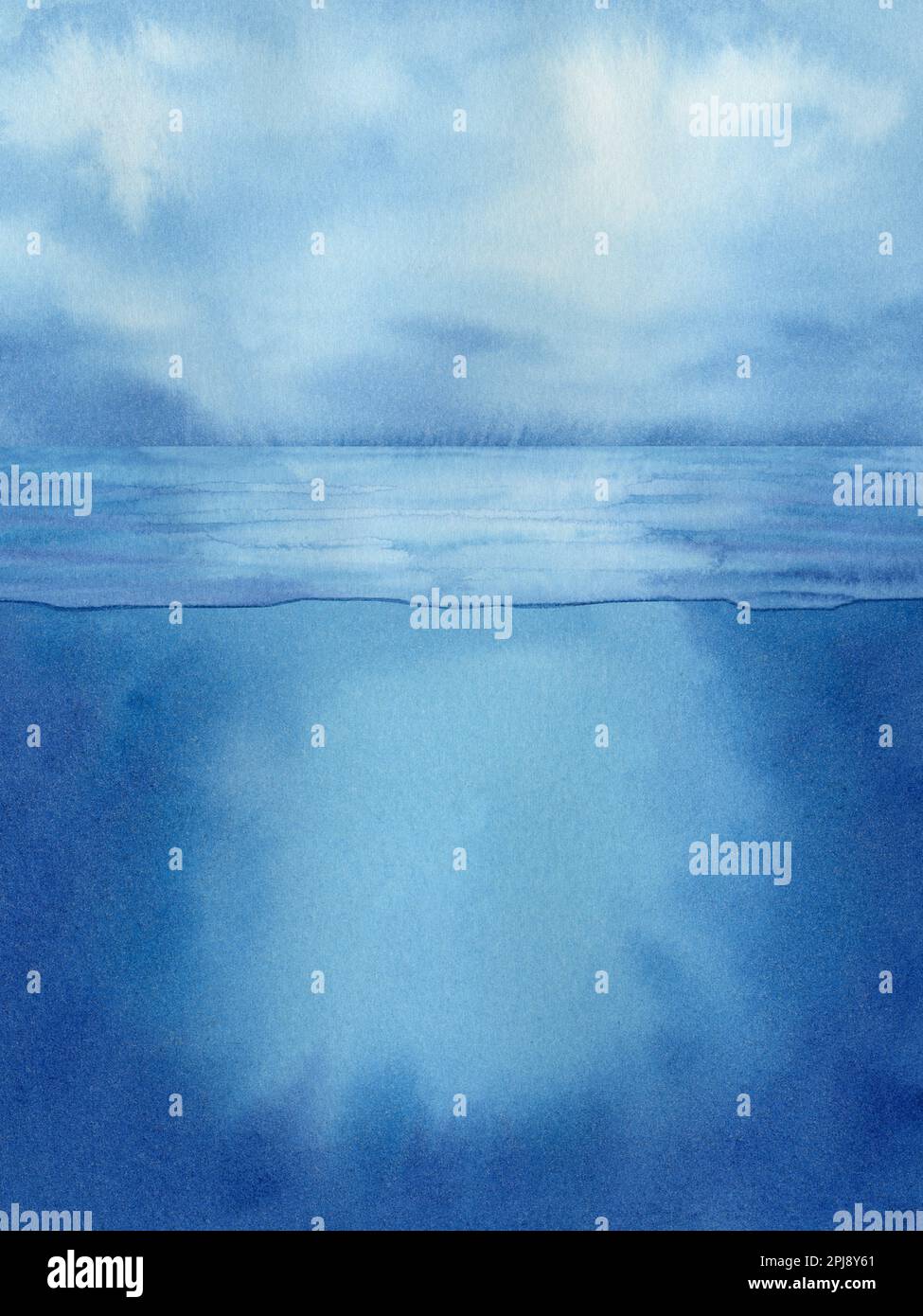 Watercolor hand drawn abstract seascape with sea underwater part ...