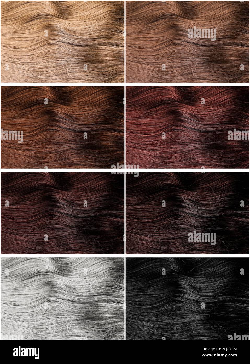 Hair colors palette on white background, top view. Collage Stock Photo ...