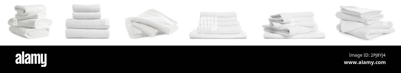 Set of folded towels on white background. Banner design Stock Photo - Alamy