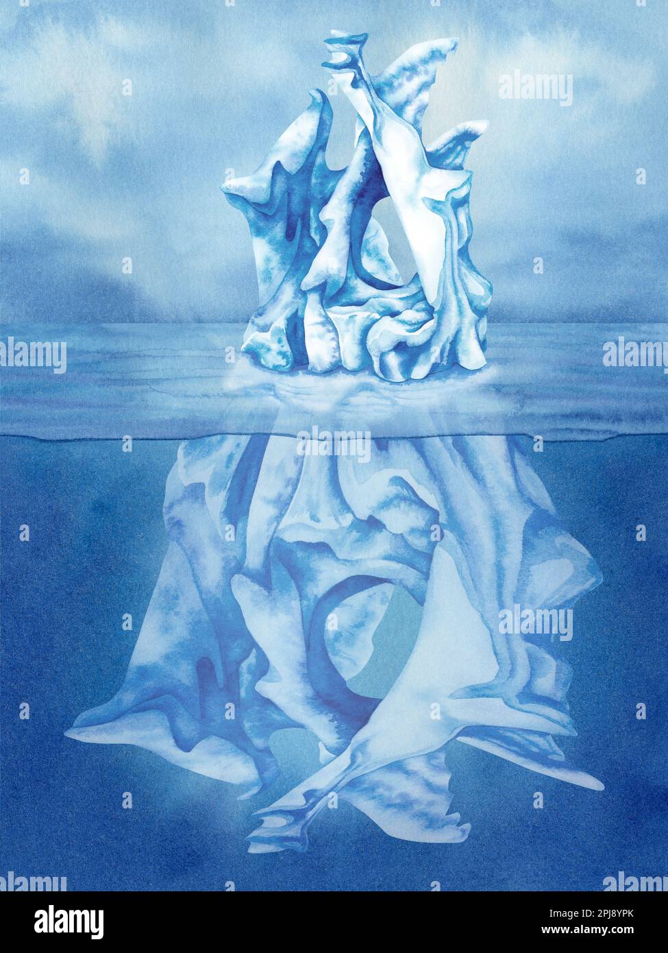 Watercolor hand drawn abstract seascape with iceberg with its ...