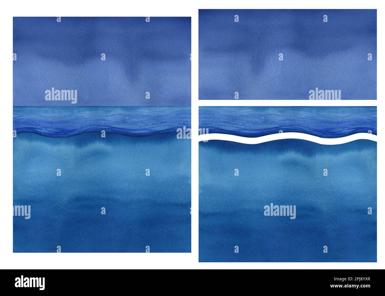 Watercolor hand drawn abstract seascape with sea underwater part ...