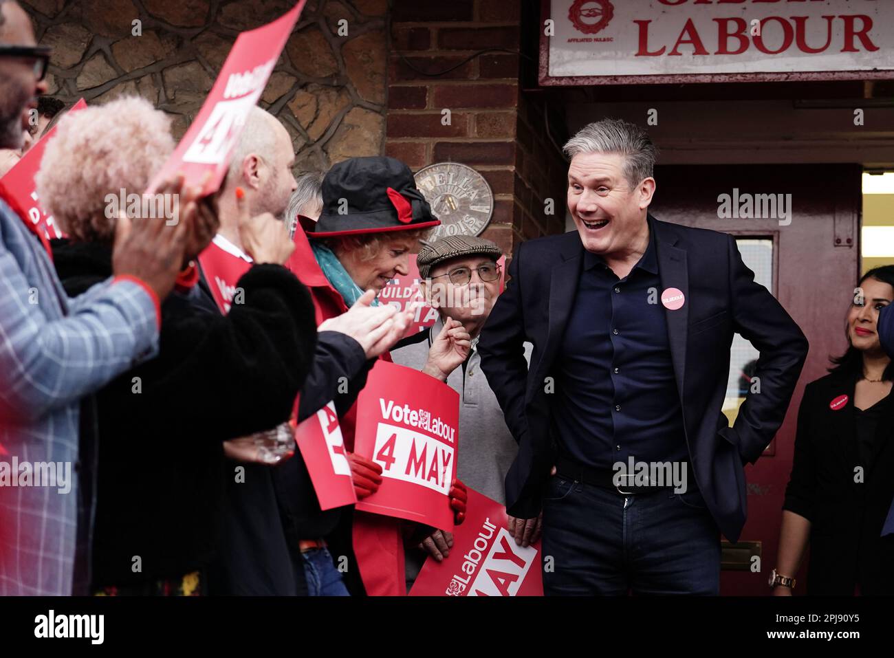 Labour Party leader Sir Keir Starmer with supporters outside the ...