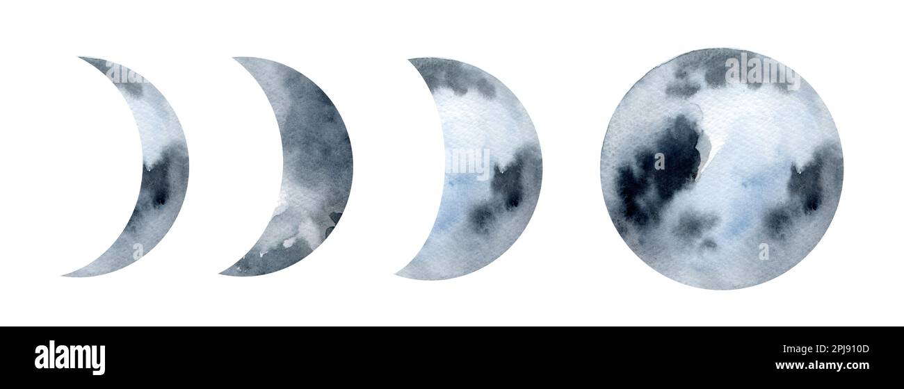 Hand painted watercolor moon phases. full moon. Magic design for ...