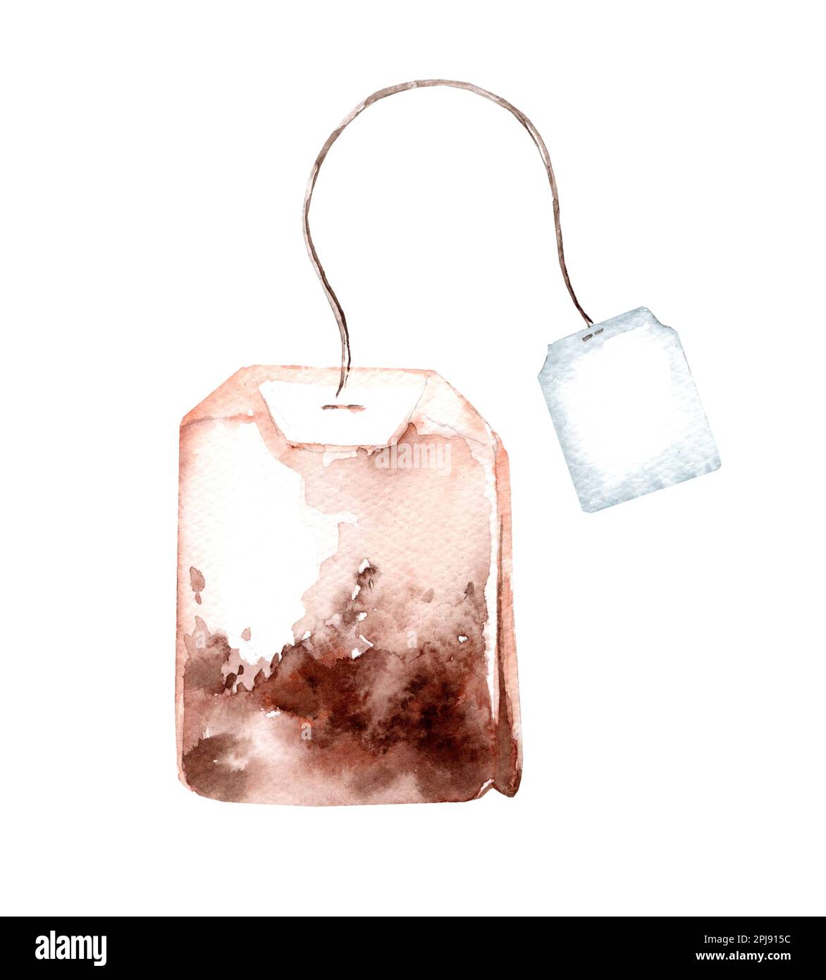 Tea bag watercolor. Filter paper, thread, square label. Hand drawn ...
