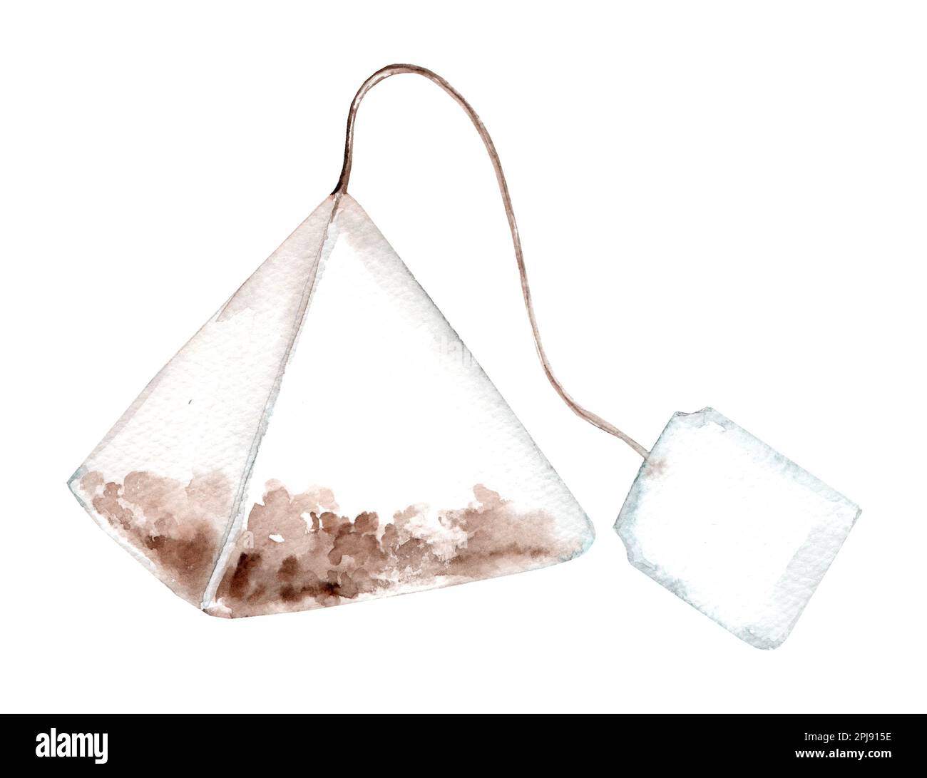 Tea bag watercolor. Filter paper, thread, square label. Hand drawn ...