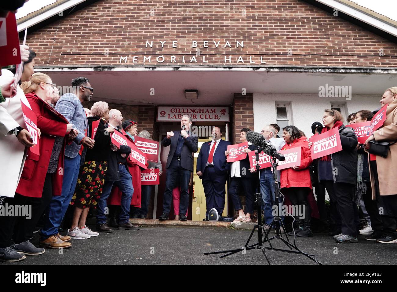 Labour Party leader Sir Keir Starmer with supporters outside the ...