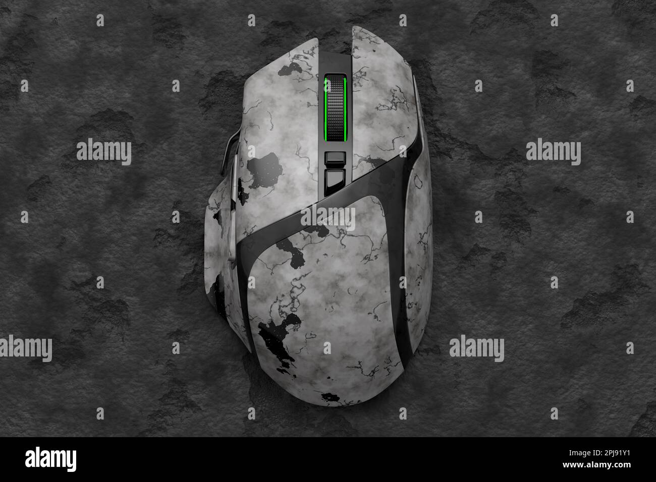 Wireless gaming computer mouse with black marble texture on dark ...