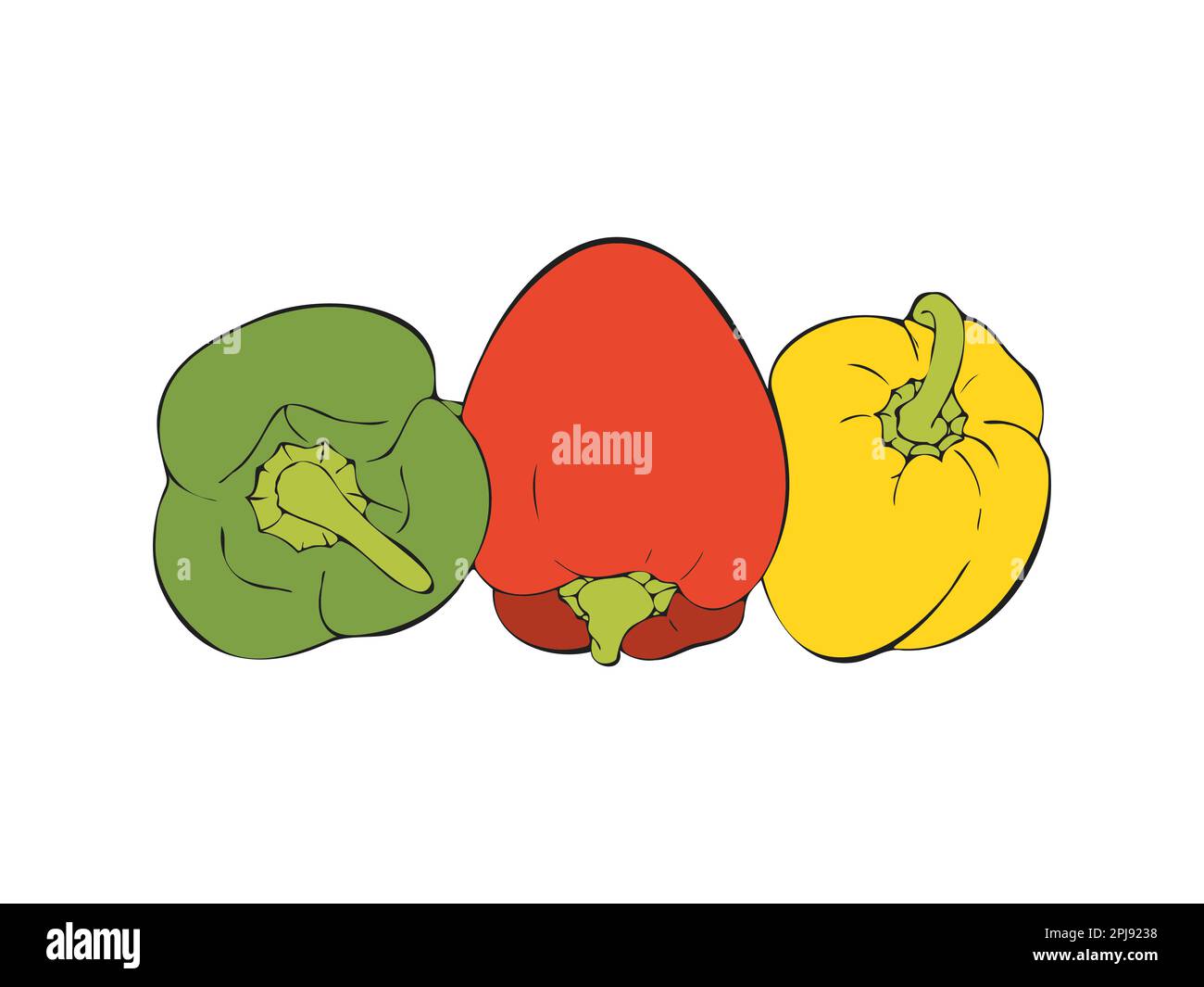 Pepper set red green yellow, hand drawn contour line drawing. Isolated ...