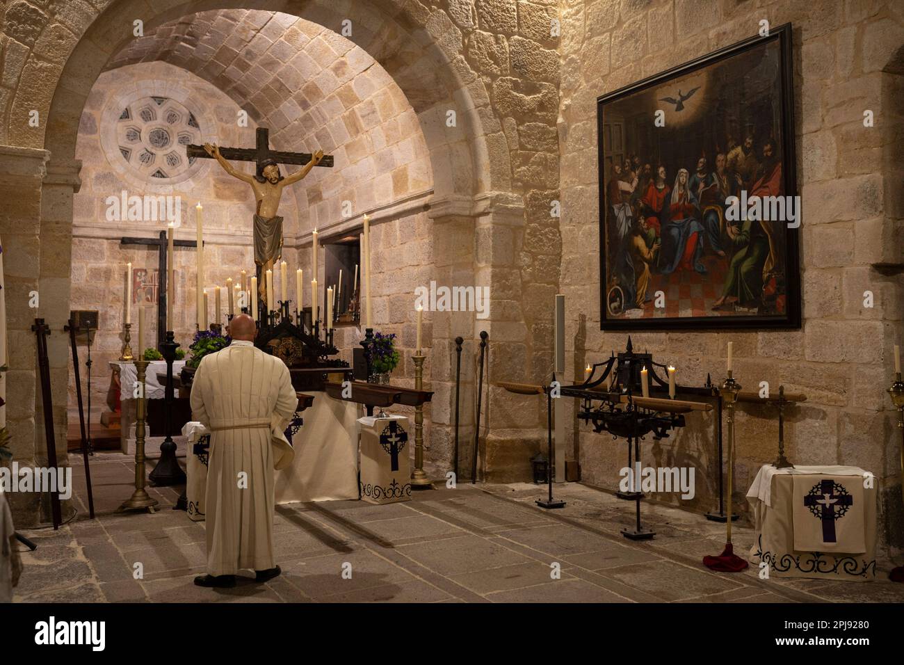 Members of the brotherhood in the preparation of the processional step ...