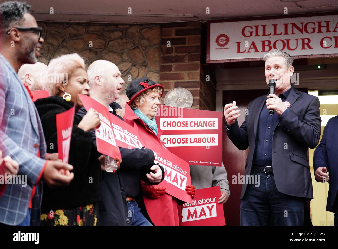 Labour Party leader Sir Keir Starmer with supporters outside the ...