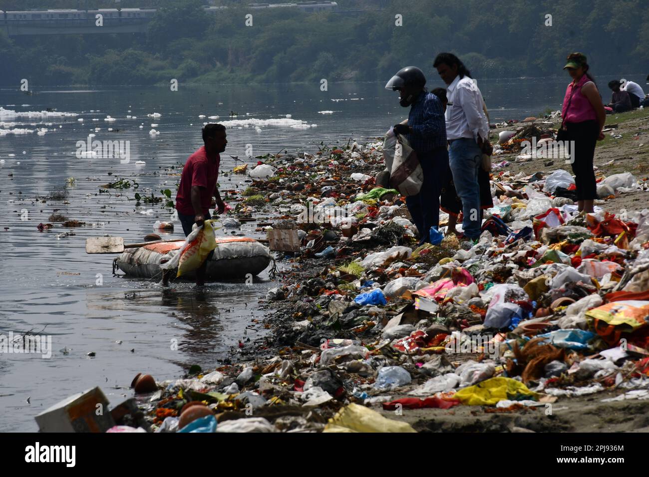 April 1, 2023, New Delhi, De4lhi, India: Polluted Yamuna. waste ...