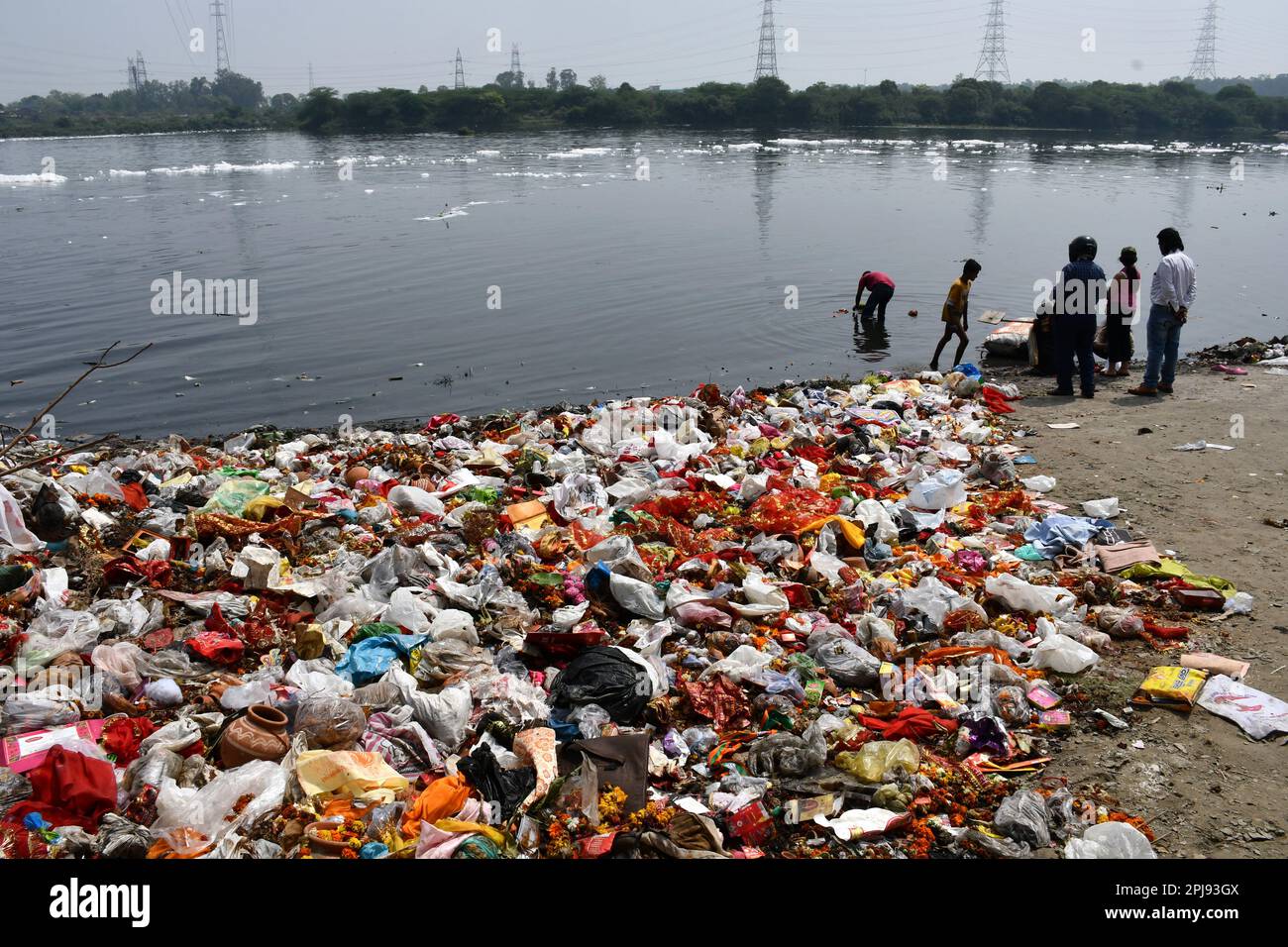 April 1, 2023, New Delhi, De4lhi, India: Polluted Yamuna. waste ...
