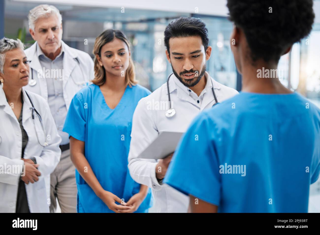 Discussion, teamwork and doctors in meeting with report for medical ...