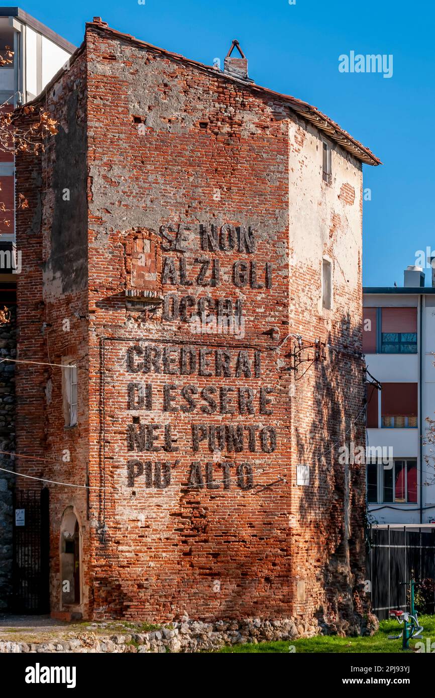An ancient tower of the walls of Cascina, Pisa, Italy, with the ...
