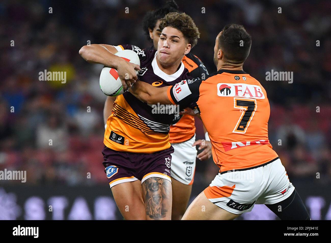 Reece Walsh of the Broncos makes a run during the NRL Round 5 match ...