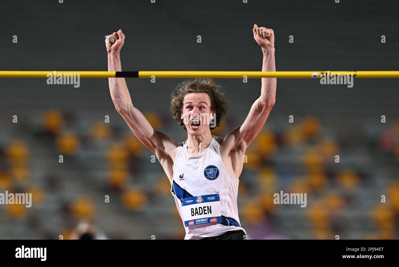Joel Baden celebrates after clearing the bar and winning the Mens High ...