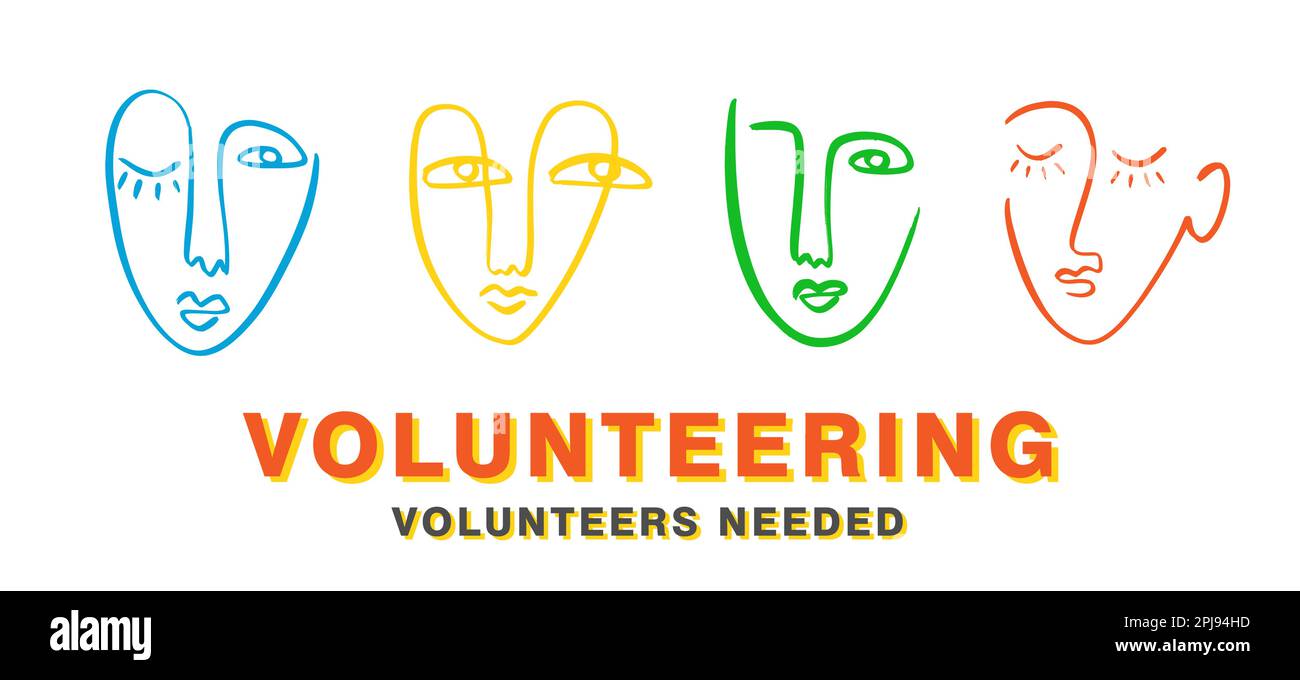 Volunteering Concept. Volunteers One line Faces Stock Vector Image ...