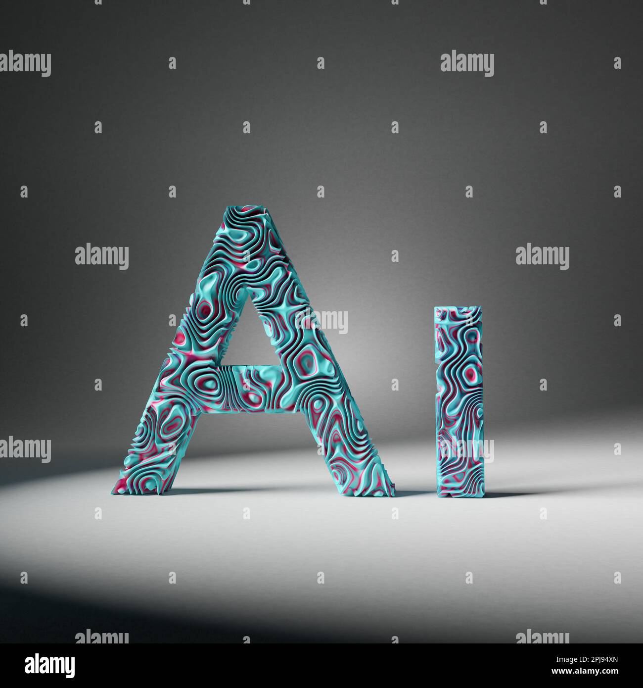 AI letters with wavy cyber texture. Artificial intelligence abstract 3D ...