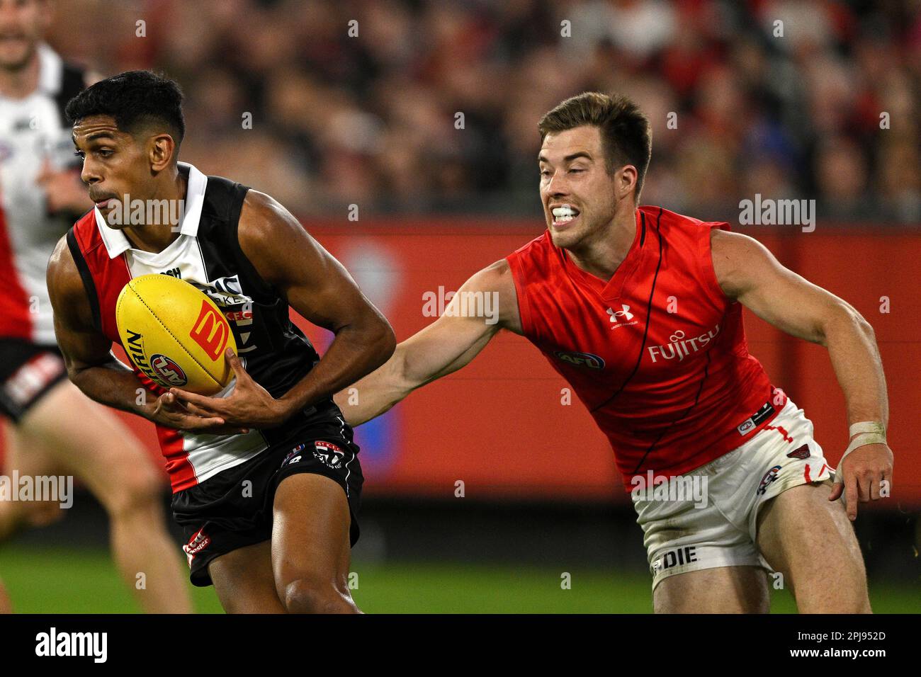 Nasiah Wanganeen-Milera of the Saints takes possession of the ball during the AFL Round 3 match ...