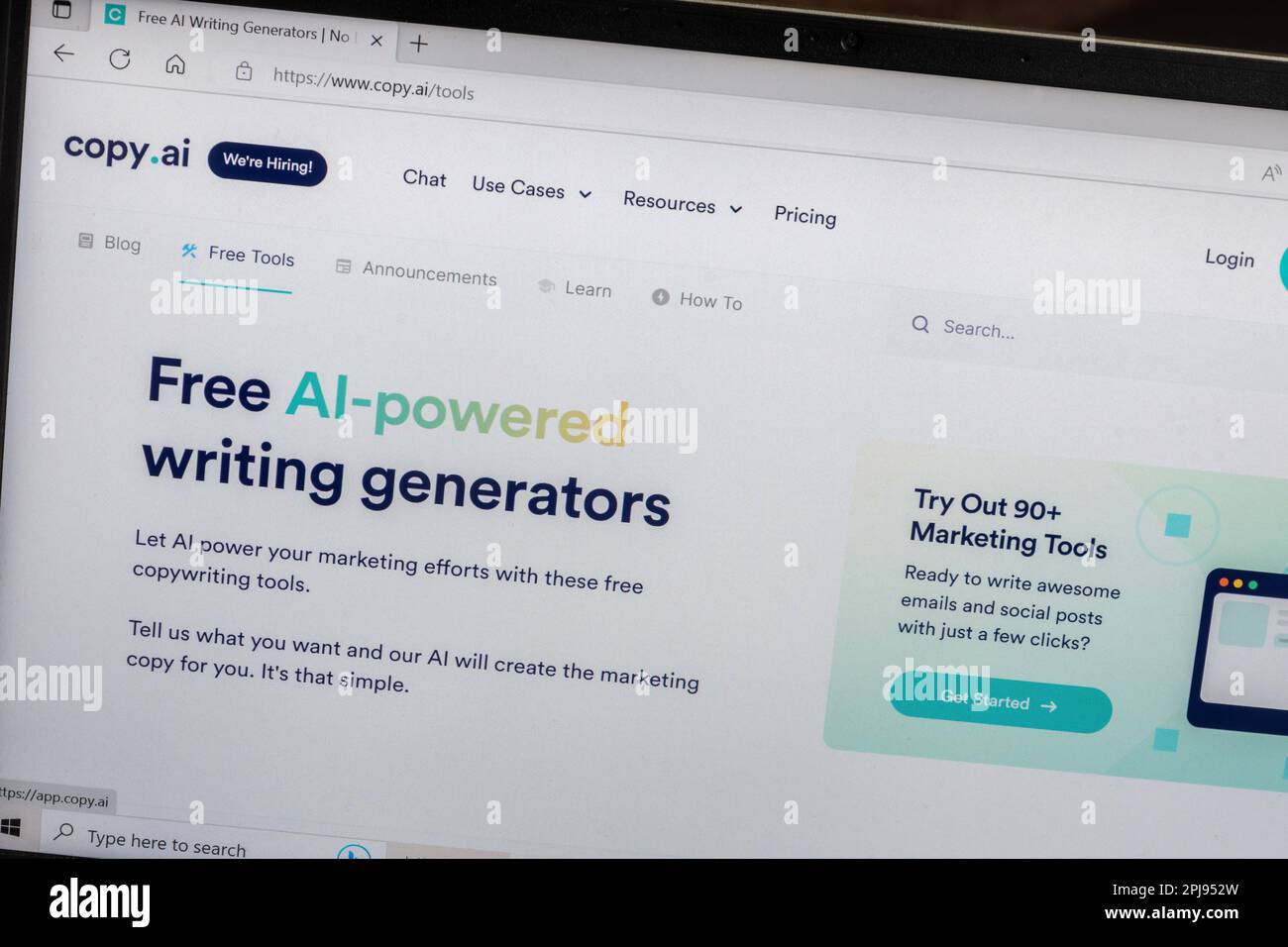 Copy AI website on a computer screen, creates copy or text by ...
