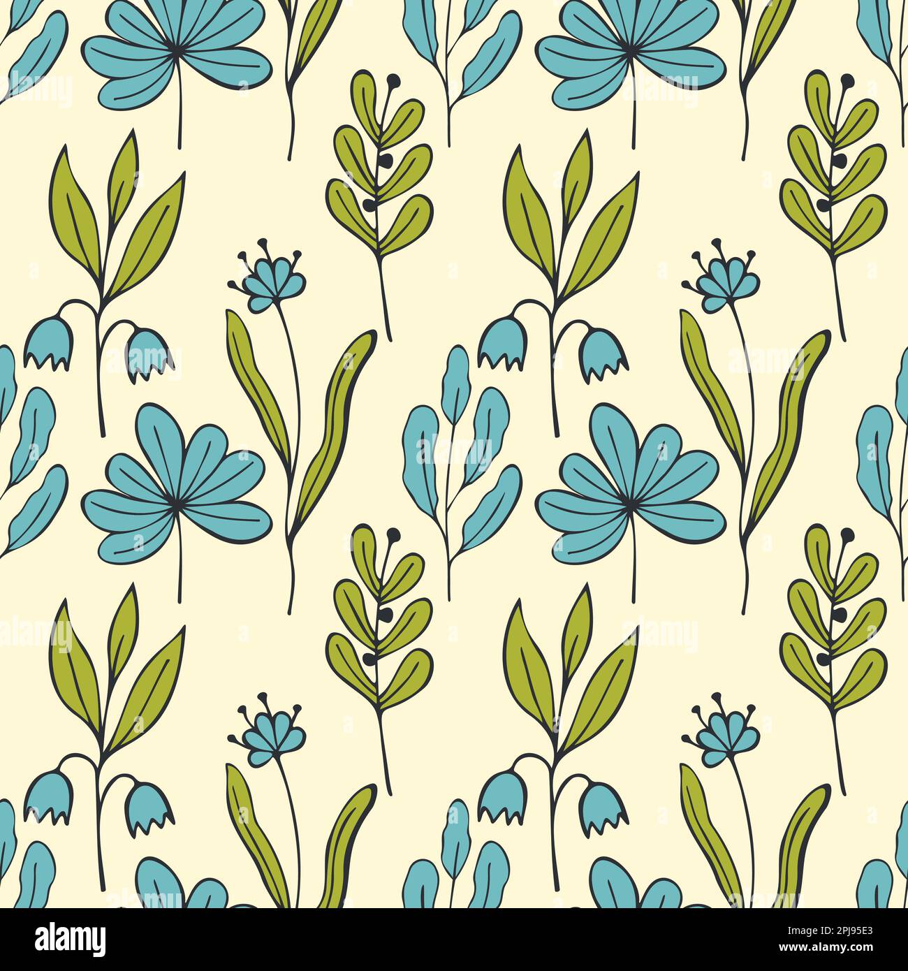 Spring flowers pattern, doodle hand drawn stylized. Vector illustration ...