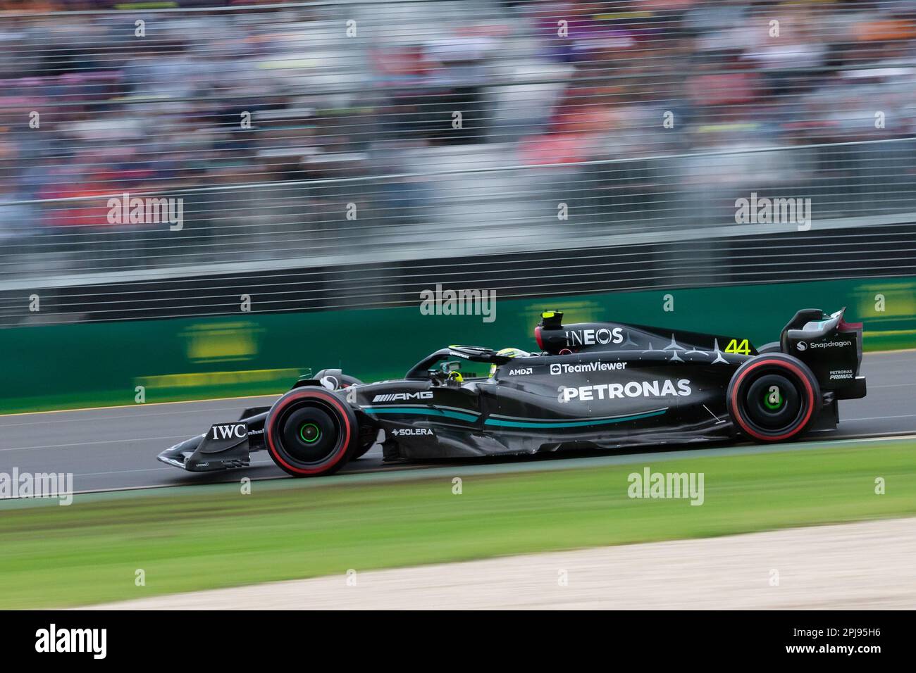 Melbourne, Australia, 1 April, 2023. Lewis Hamilton (44) driving for ...