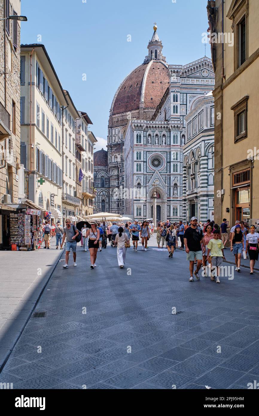 Florence, Italy - July 23 2022:Tourists on the historic streets of the ...