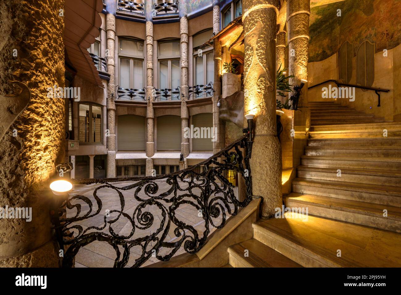 Access stairs to the noble floor of Casa Milà (La Pedrera) from one of ...
