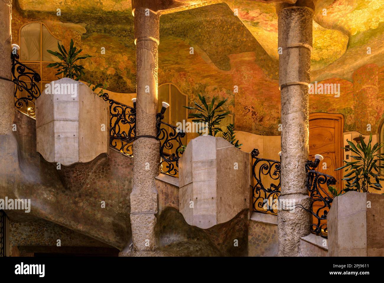 Access stairs to the noble floor of Casa Milà (La Pedrera) from one of ...