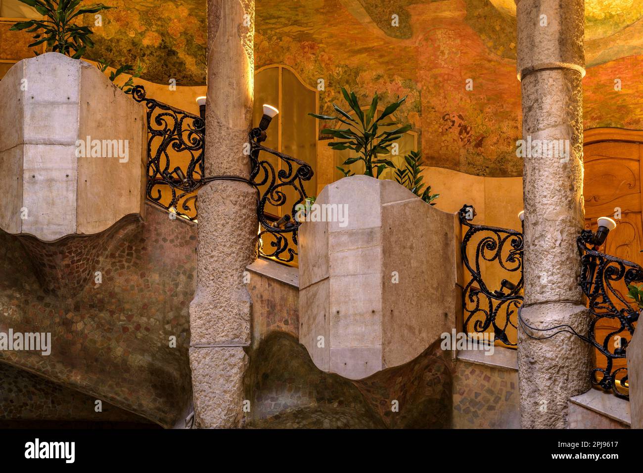 Access stairs to the noble floor of Casa Milà (La Pedrera) from one of ...
