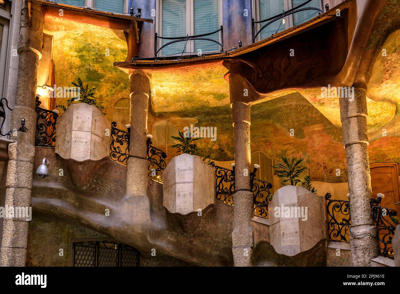 Access stairs to the noble floor of Casa Milà (La Pedrera) from one of ...