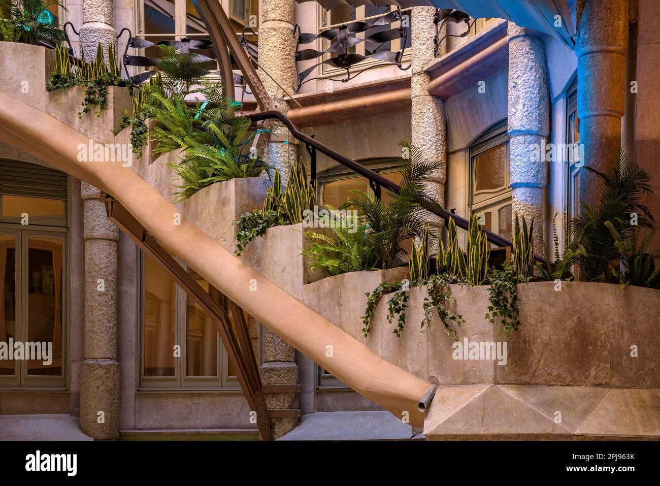 Access stairs to the noble floor of Casa Milà (La Pedrera) from one of ...