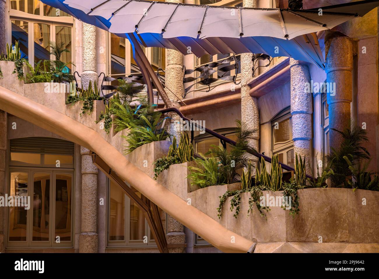 Access stairs to the noble floor of Casa Milà (La Pedrera) from one of ...