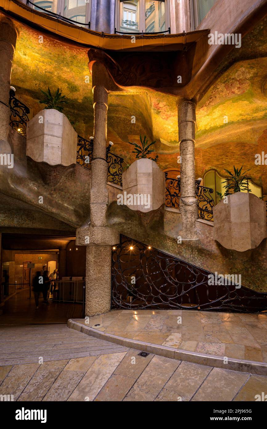 Access stairs to the noble floor of Casa Milà (La Pedrera) from one of ...