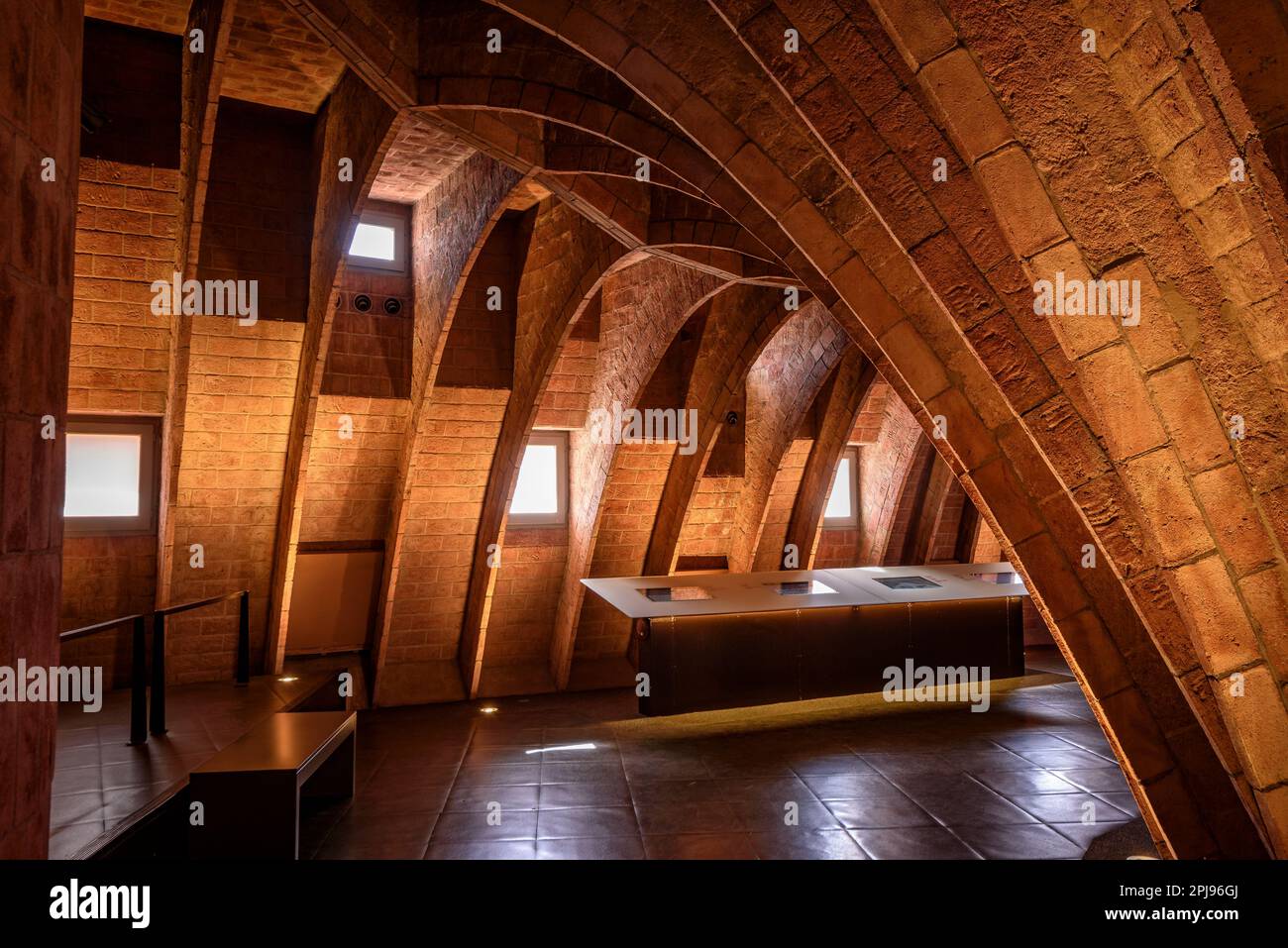 Attic of Casa Milà (La Pedrera) with the catenary arches made with ...