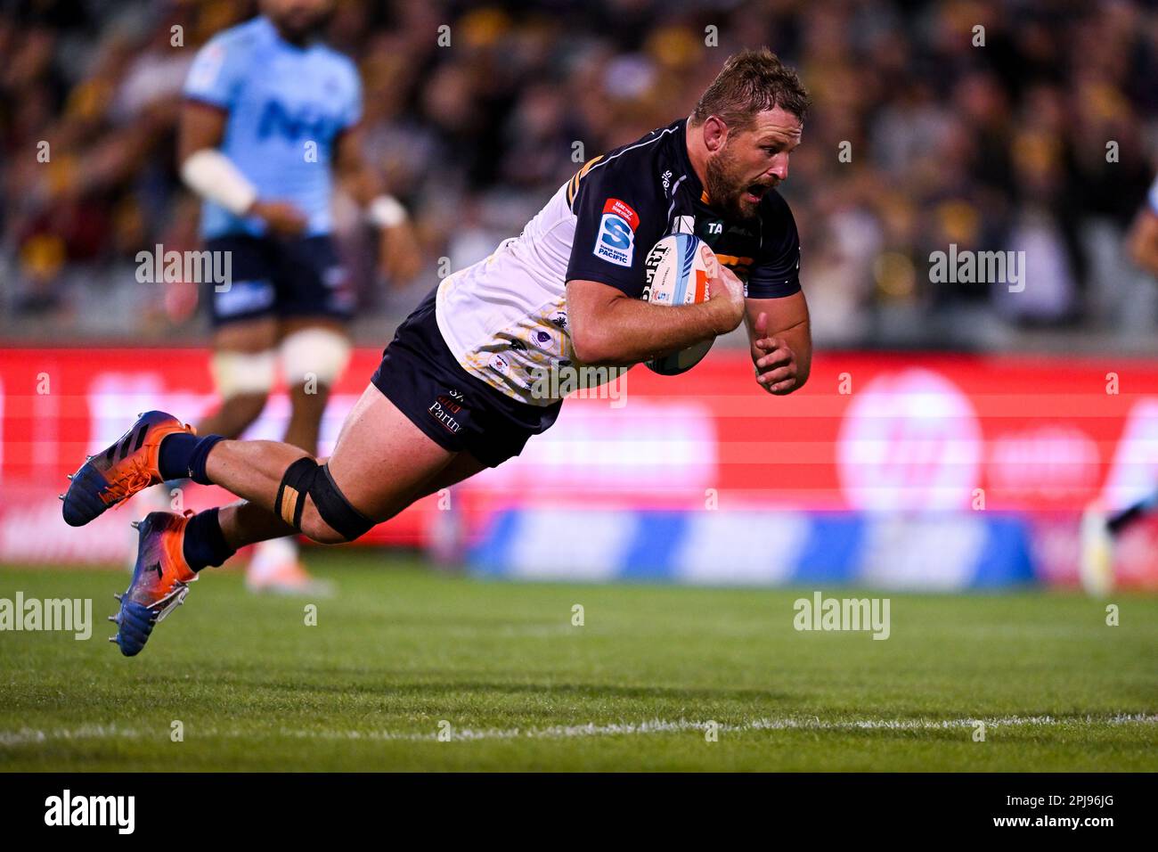 James Slipper of the Brumbies scores a try during the Super Rugby ...