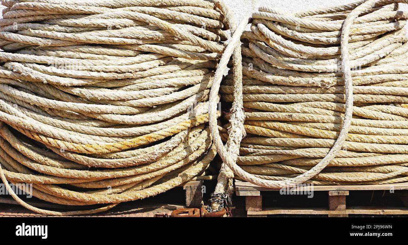 Ropes and fishing tools in a port of Spain, Europe Stock Photo - Alamy